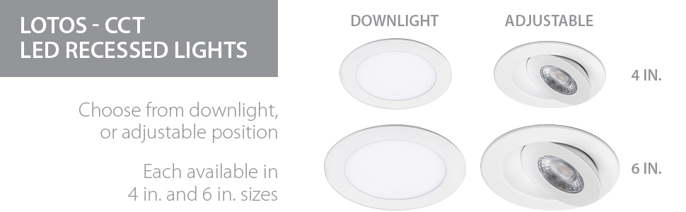 WAC Lighting Lotos 4in LED Round Adjustable Recessed Light 5-CCT Selectable 9W 700 Lumens IC ...