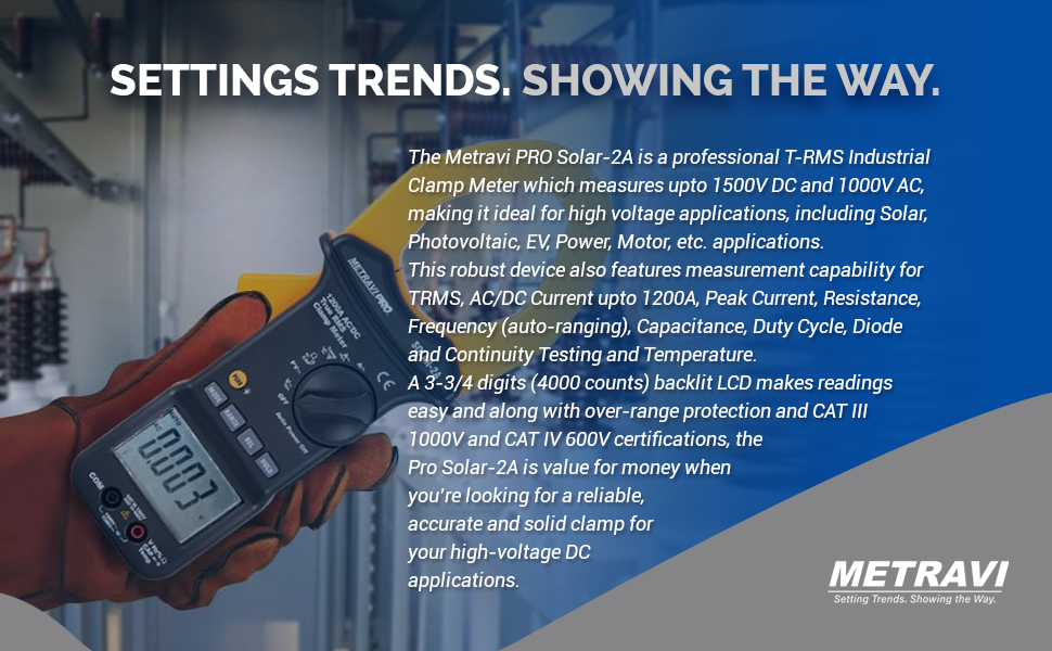 Metravi Pro Solar-2A Digital TRMS AC/DC Clamp Meter, TRMS, PV Voltage 1500V DC : Amazon.in ...