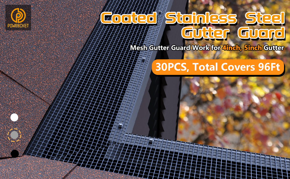 Powrocket Gutter Guards,4" 5" Leaf Protection,96 Feet Stainless Steel ...