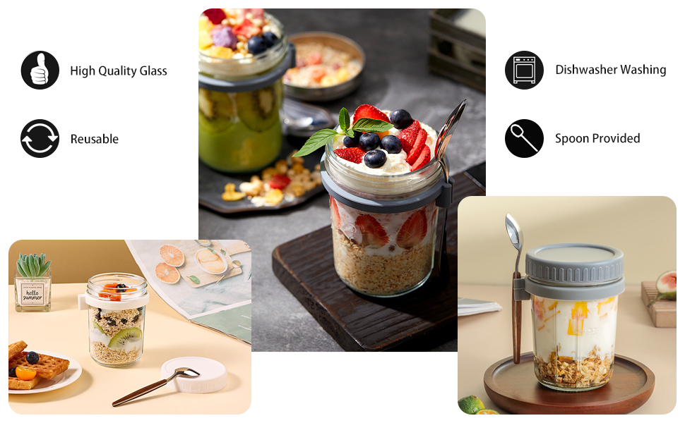 Amazon.com: FHDUSRYO 3PCS Overnight Oats Containers with Lids and Spoon, 10oz Overnight Oats ...