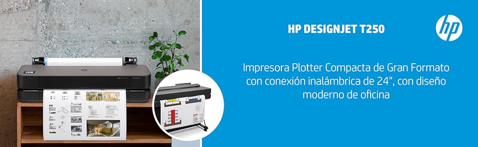 HP Plotter DesignJet T250, Impresora de Gran Formato 24", Color, Inalámbrica/WiFi (5HB06A ...