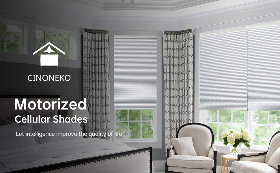 Amazon.com: CINONEKO Solar Powered Motorized Cellular Shades No Drill Blackout Automatic Shades ...