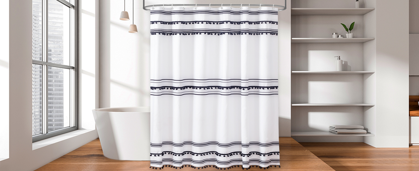 Amazon.com: GiuMsi 72"X72" Black and White Fabric Shower Curtain Sets with Boho Tassel Pendants ...