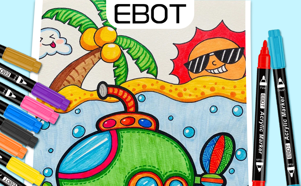 Amazon.com : EBOT 24 Colors Dual Tip Acrylic Paint Pens Markers, Brush Tip Paint Markers for ...