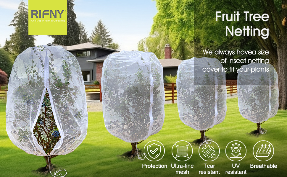 Amazon.com : Fruit Tree Netting, RIFNY 3.3 x 2.6 FT Blueberry Bush Netting Cover with Zipper ...