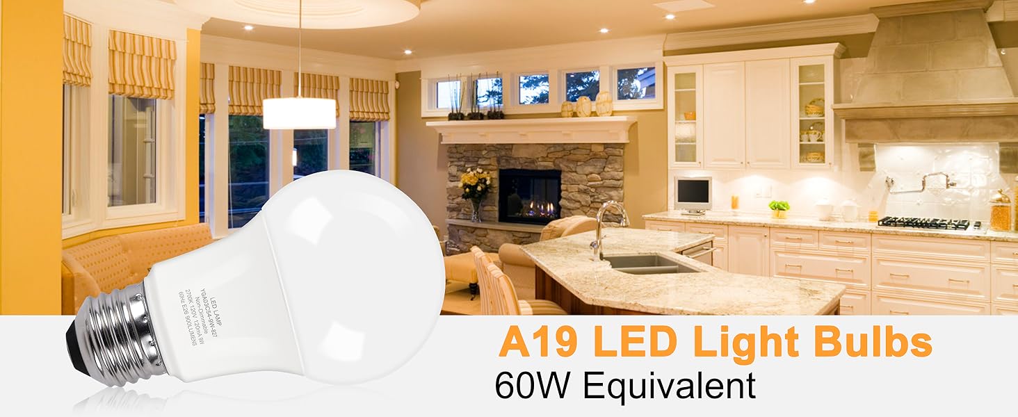 PARTPHONER A19 LED Light Bulb, 60W Equivalent, 9W 2700K Soft White, E26 Standard Base Non ...