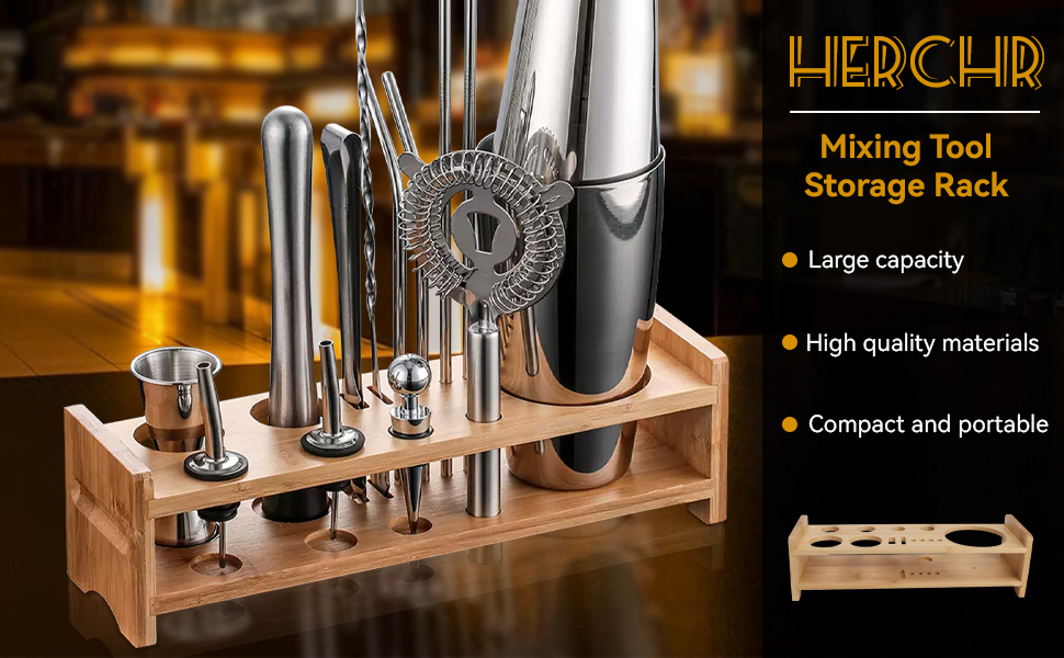 Amazon.com: HERCHR Bartender Kit Stand,Cocktail Shaker Set Wooden Stand Multipurpose Bartending ...