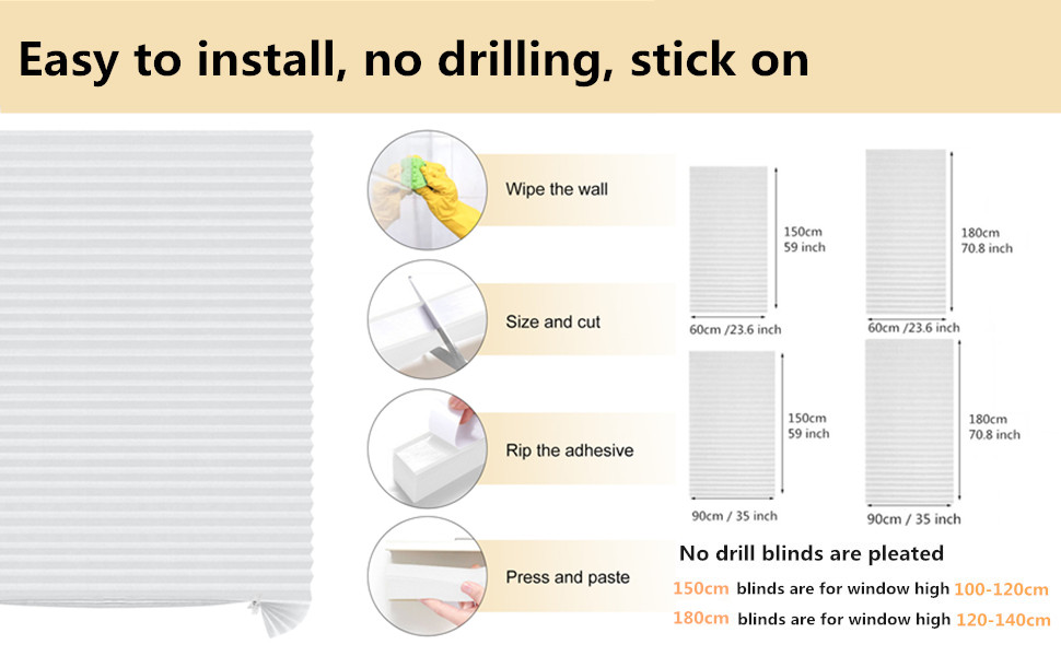 No Drill Blinds Non-Woven Fabric Cut to Size Blackout Thermal Easy Fit Self Adhesive Stick On ...