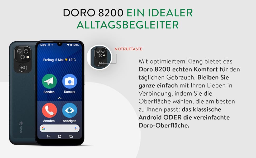 Doro - 8200-4G-Smartphone für Senioren - Ohne Vertrag - 6.1'' Display - Notruftaste mit GPS ...