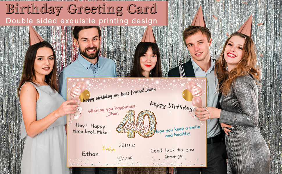 Amazon.com: Turypaty Large 40th Birthday Card With Envelope for Women, Pink Rose Gold Back in ...