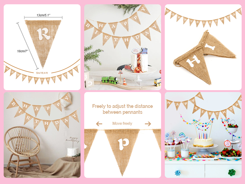 jijAcraft Happy Birthday Girlande Banner, Geburtstag Banner Leinen Deko ...