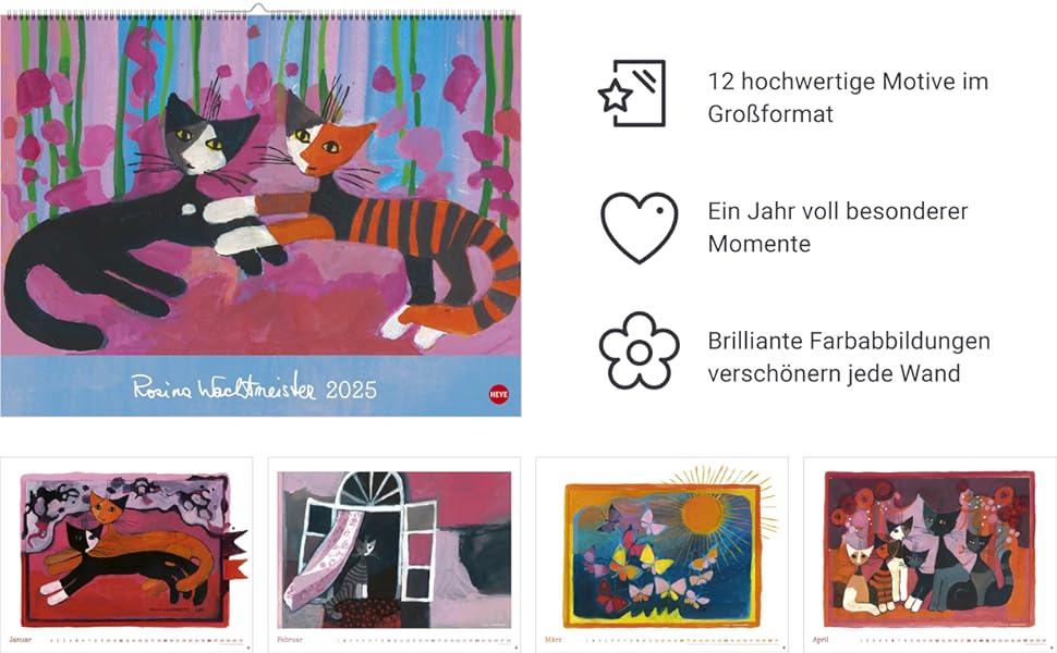 Rosina Wachtmeister Posterkalender 2025: Hochwertig gestalteter Wandkalender mit Gold- und ...