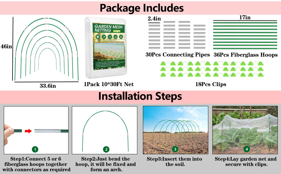 Amazon.com : Garden Netting Kit for Raised Beds, 10x30FT Ultra Fine Mesh Netting＆ 6 Sets of 8FT ...