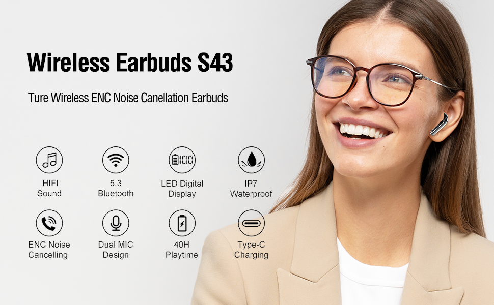 Amazon.com: Wireless Earbuds, Bluetooth 5.3 Headphones 40H Playtime ...