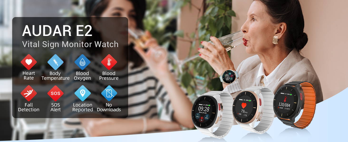 Audar E2 Remote 24/7 Health Monitoring Cellular Watch - Heart Rate ...