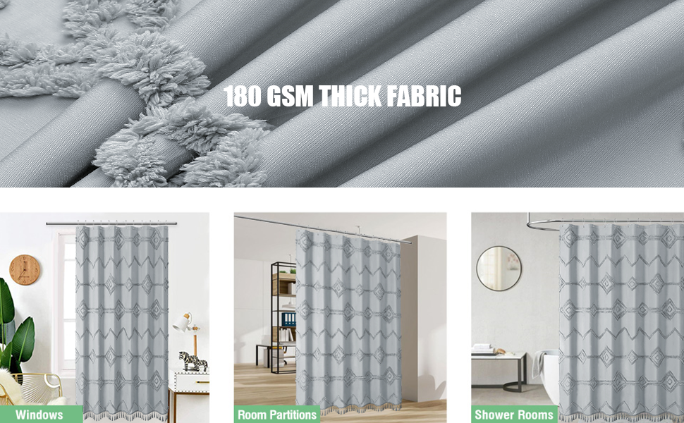 Amazon.com: Dynamene 72 x 78 Inch Long Fabric Shower Curtain, Tall Boho Farmhouse Tufted ...