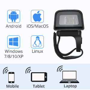 Amazon.com : 2D Bluetooth Ring Barcode Scanner,JRHC Finger Bar Code Scanner Wireless Portable ...