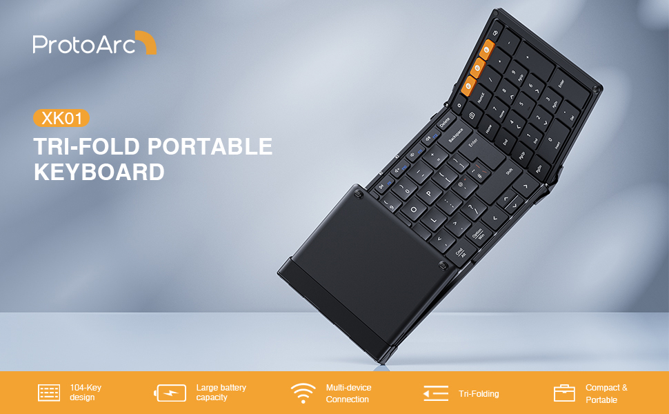 Protoarc Foldable Bluetooth Keyboard Folding Keyboard With Number Pad Xk01 Full Size Portable