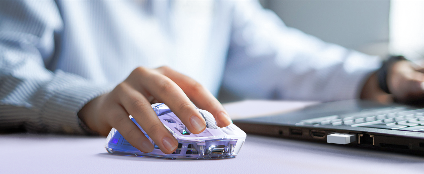 ZIYOU LANG x FREEWOLF Wireless Gaming Mouse, PixArt PAW3212 Dual Mode 2.4G/Bluetooth Transparent ...