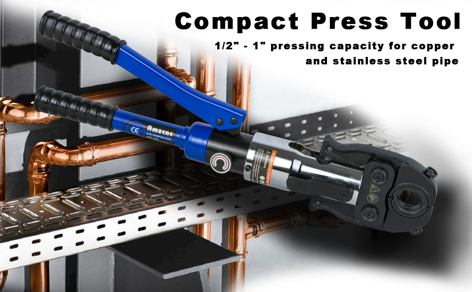 AMZCNC ProPress Tool Kit,Copper Tube Fittings Hydraulic Pipe Crimping Tool with 1/2 inch,3/4 ...