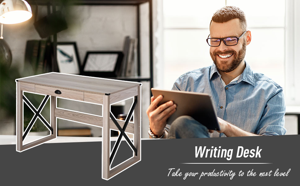 Amazon.com: HOMCOM 44 inch Home Office Computer Desk, Rustic Writing ...