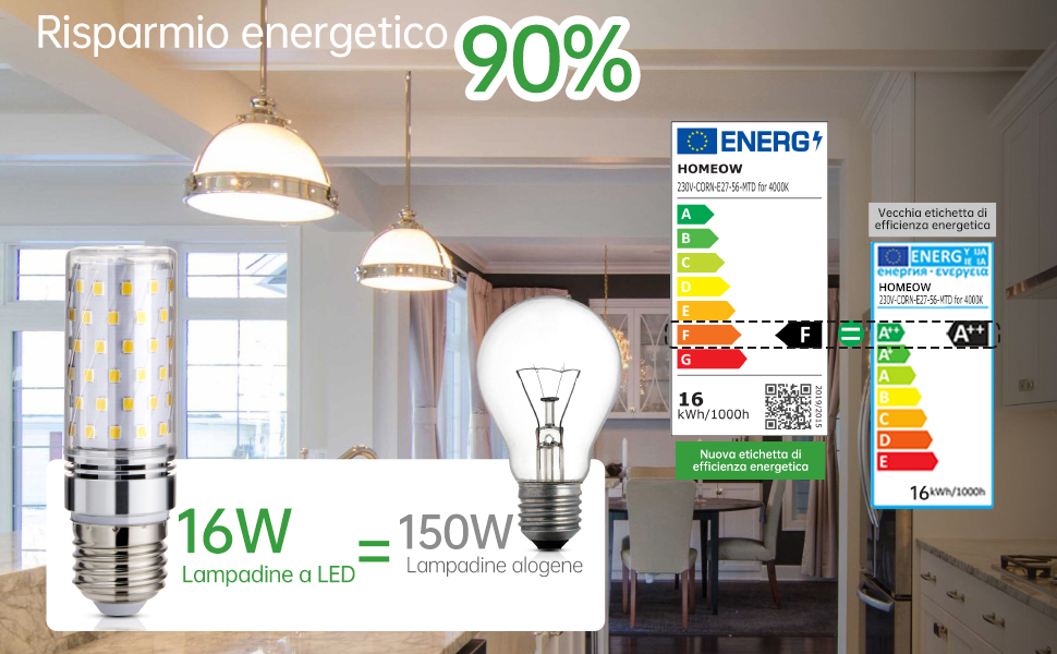 HOMEOW Dimmerabile Lampadine LED E27 Luce Naturale 4000K, 1600LM 16W Lampade LED E27 Equivalenti ...