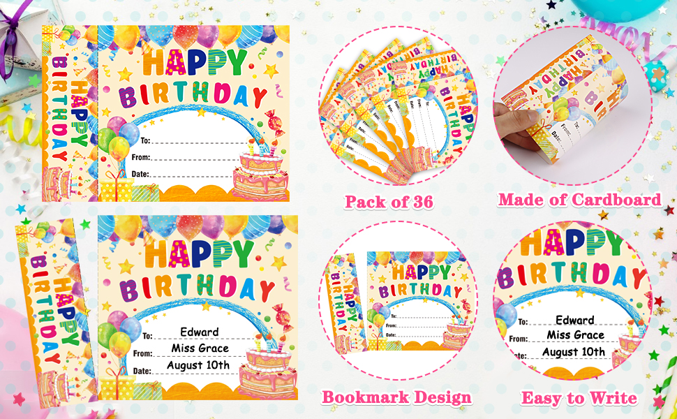 Amazon.com : PETCEE 36Pcs Birthday Bookmark Certificates for Kids ...