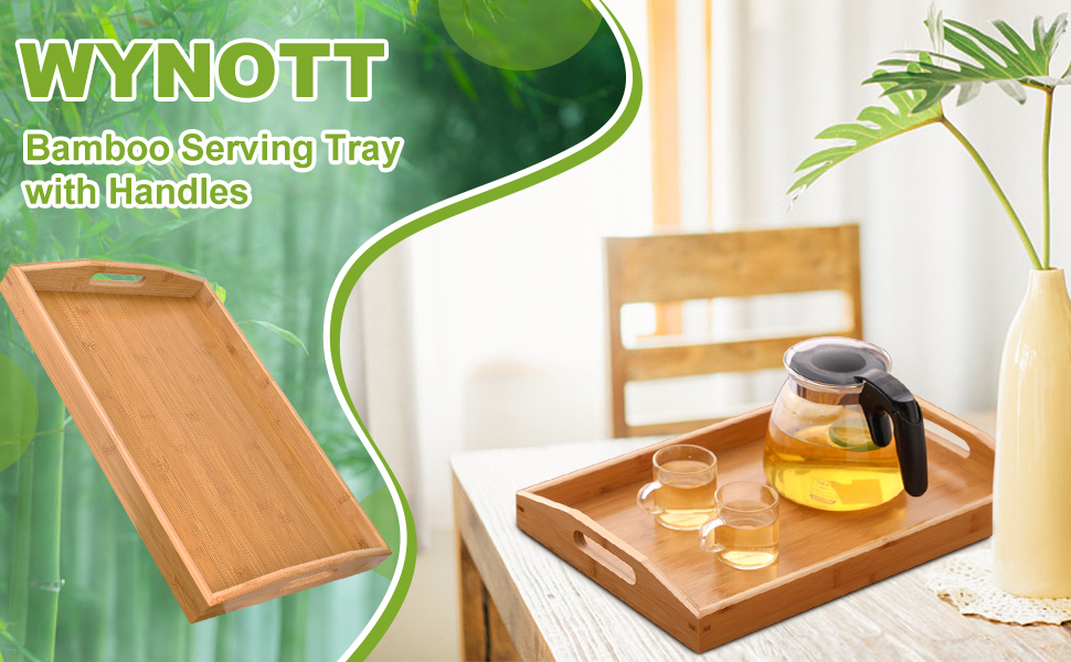 wynott Bamboo Serving Tray with Handles Wooden Serving Tray Platter ...