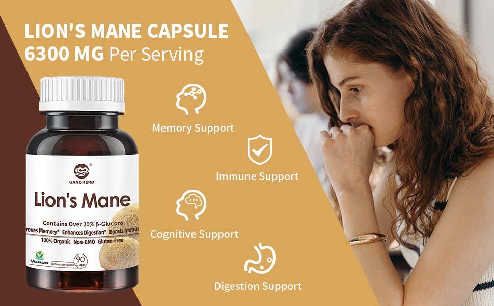Amazon.com: GANOHERB Lions Mane Supplement Capsules 6300mg, 11:1 Powerful Nootropic Mushroom ...
