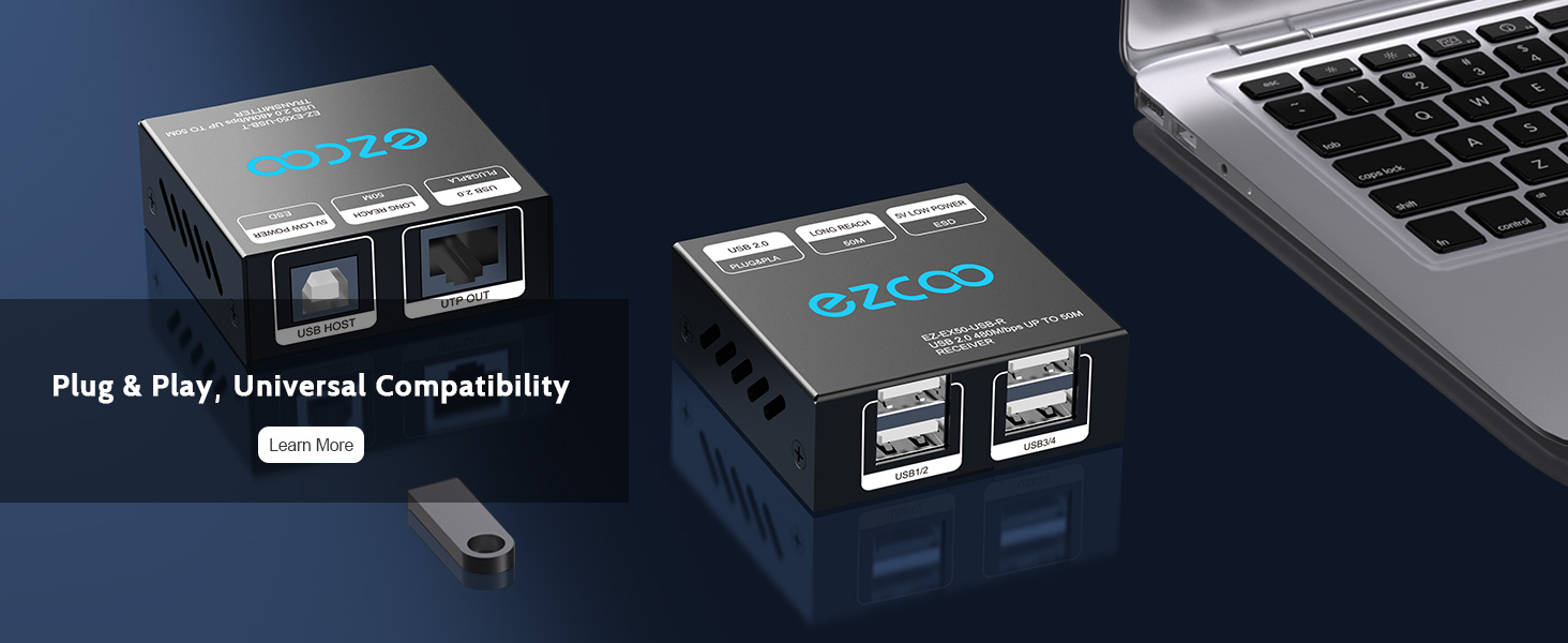 USB Extender Over cat5e/6 165ft 50m with 4-Port USB2.0 HUB - USB Over Cat6 Ethernet RJ45, USB2.0 ...