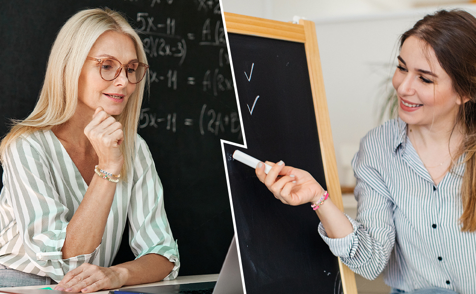 Amazon.com: Y1tvei 2Pcs Teacher Appreciation Bracelet Gift Stackable Teach Apple Beaded Heishi ...