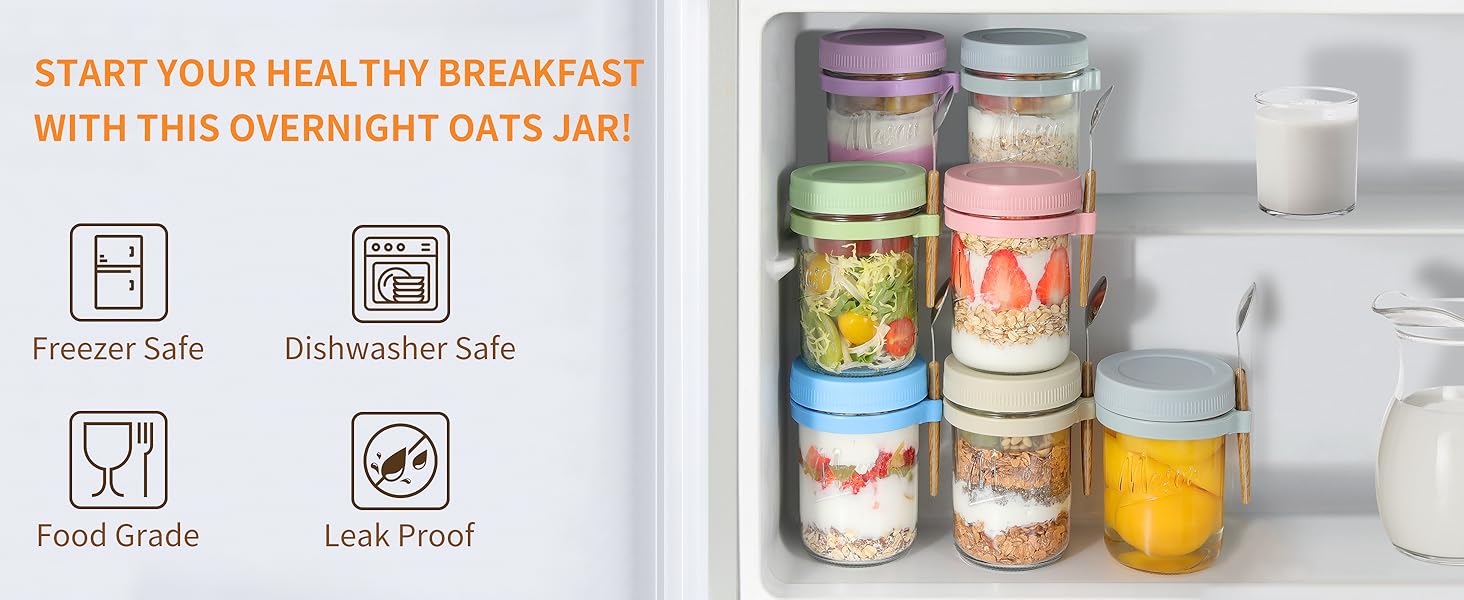 Amazon.com: Xyptorix 4 Pack Overnight Oats Containers with Lids and Spoons, 16 oz Mason Jars ...