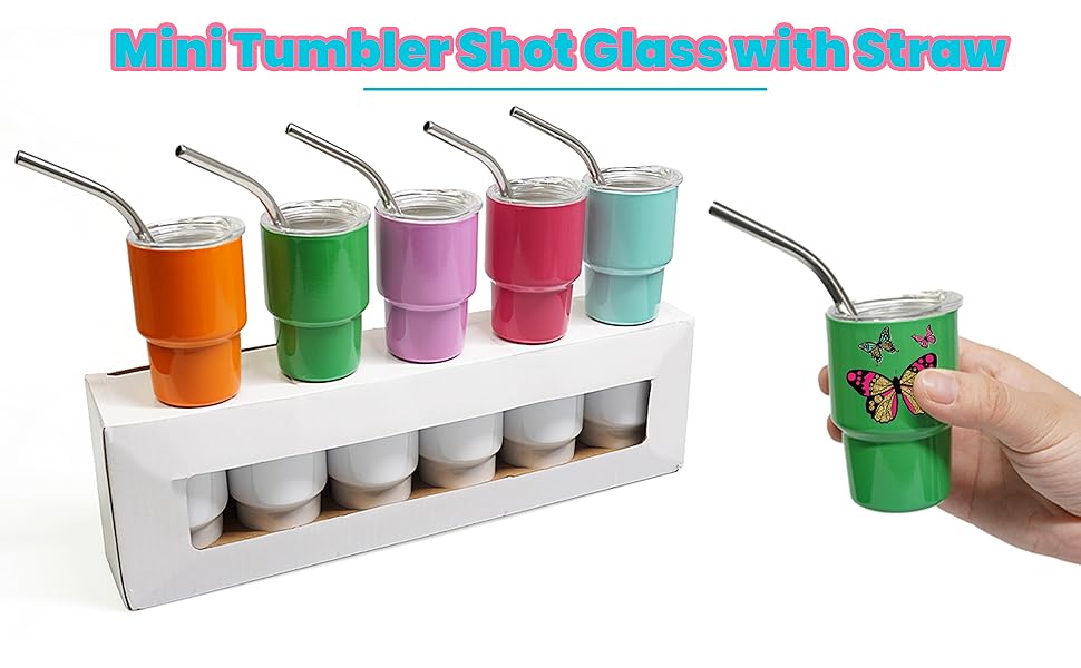 Mini Tumbler Shot Glass with Straw, Sublimation Double Layer Metal Cute ...