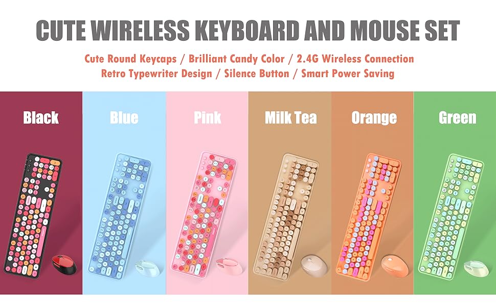 2 4g Full Size Wireless Keyboard And Mouse Combo Multi Color Typewriter Style Round