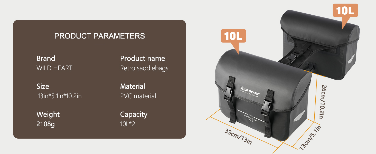 Amazon.com: WILD HEART Motorcycle saddlebags Waterproof Bag Retro Tail Bag 20L(10L*2) for ...
