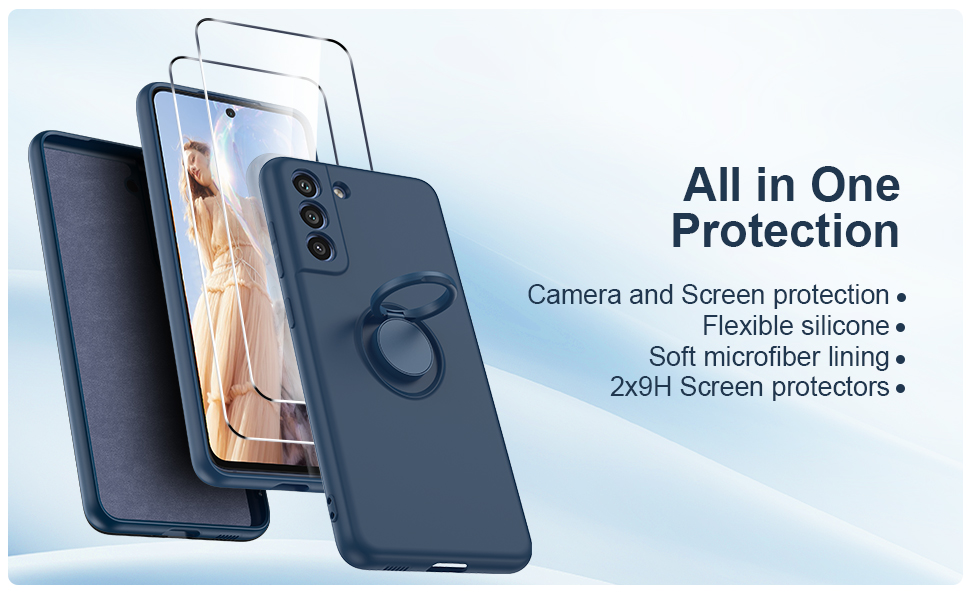 LeYi for Samsung Galaxy S21 FE 5G Case Liquid Soft Silicone Gel Rubber Case with 2 PCS Tempered ...