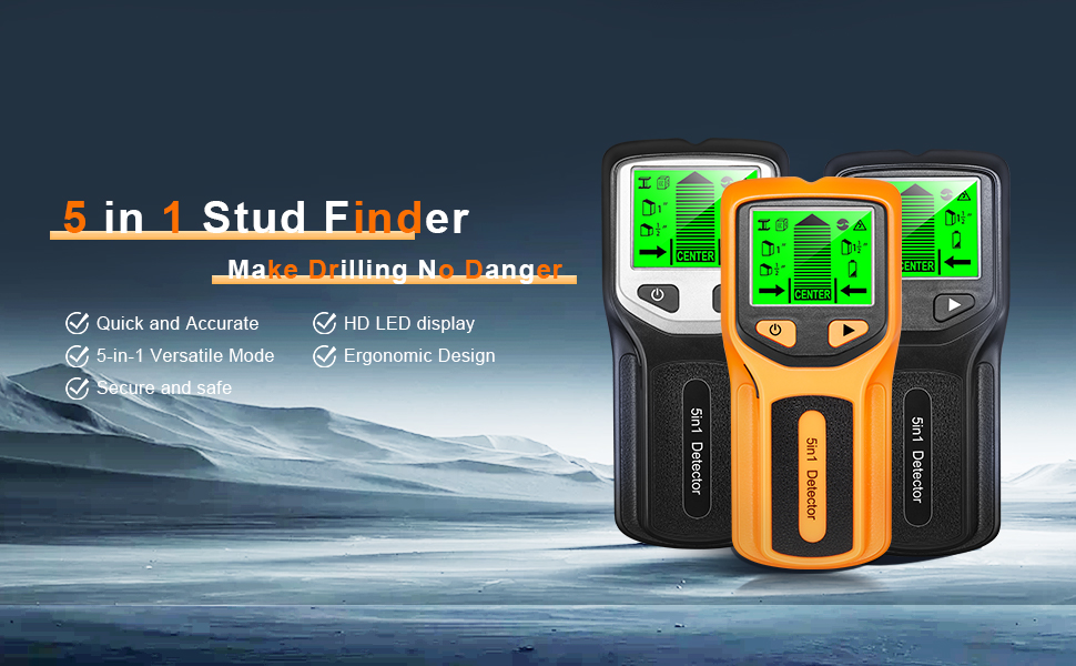 Stud Finder Wall Scanner, 5 In 1 Electronic Stud Detector/Stud Detector With LCD Display Alarm ...