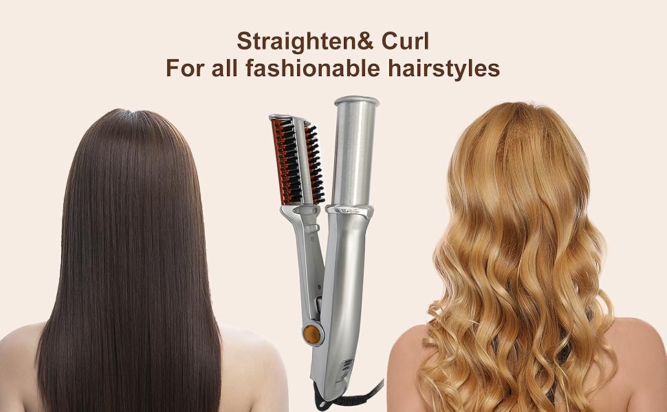 Amazon.com : 2 in 1 Rotating Curling Iron Fast Heat Hair Straightener and Curler Professional ...