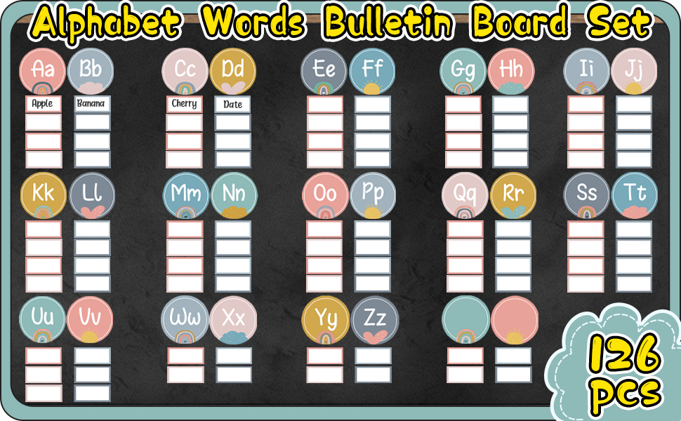 Amazon.com: 126pcs Word Wall Bulletin Board Set Boho Rainbow Alphabet ...