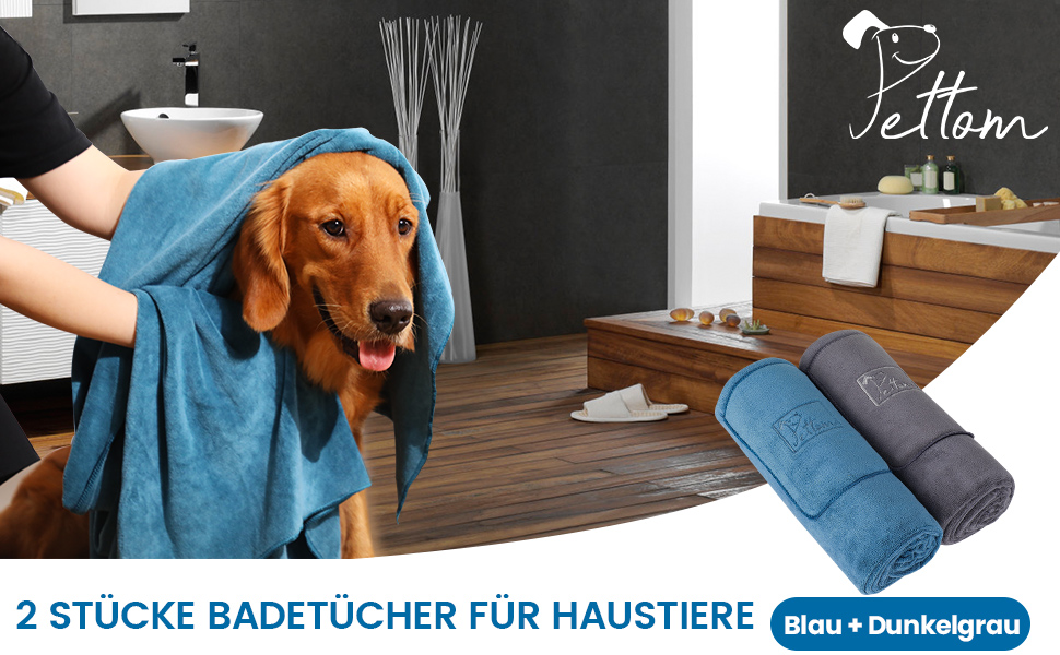 PETTOM 2 Stücke Hundehandtuch Extra Saugfähig mit Taschen, Handtuch Hund Microfaser ...