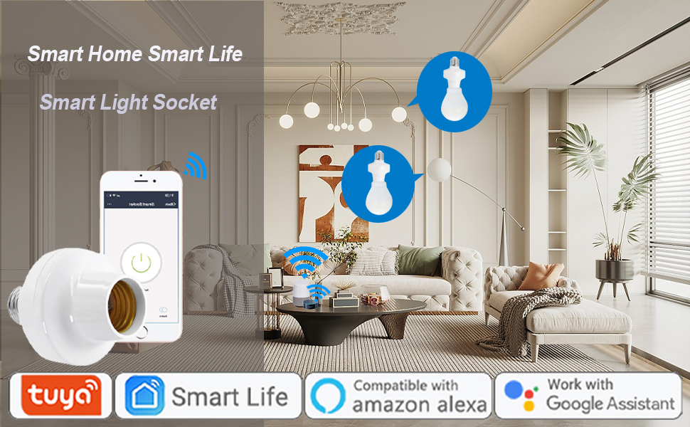 Bkiyougo Smart WiFi Bulb Socket E26 E27 Light Bulb Adapter, Wireless ...