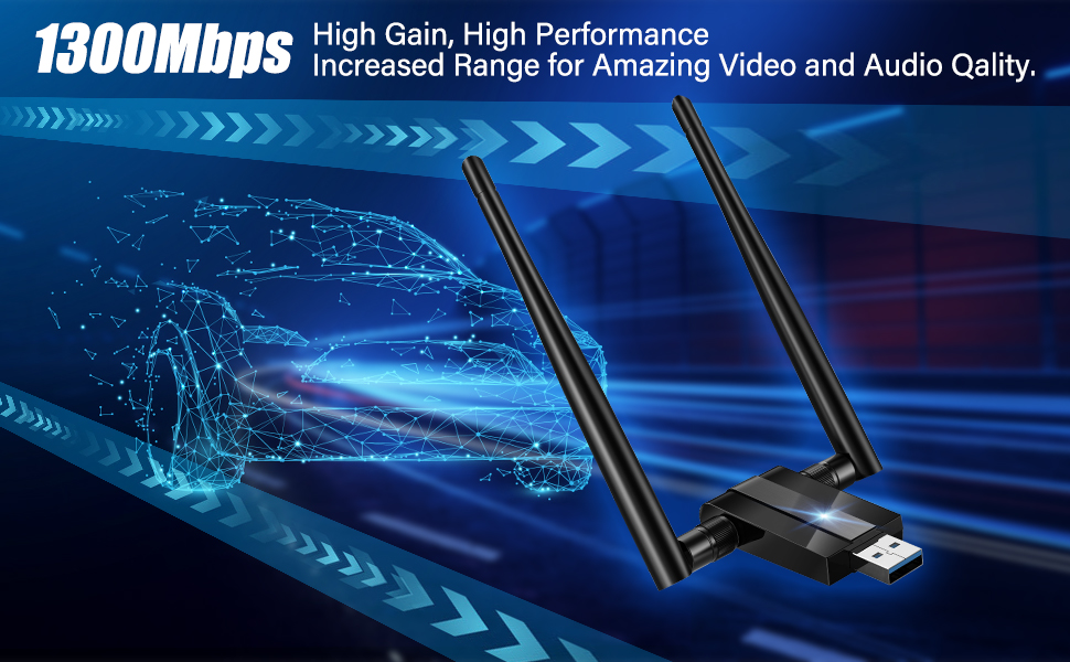 1300Mbps WLAN Stick WiFi Adapter USB 3.0 WLAN Adapter PC, Plug & Play, 2.4G/5G Dualband RF High ...