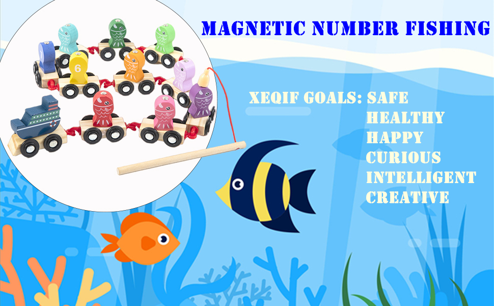 Amazon.com: Wooden Magnetic Number Fishing Game for Toddlers, Wooden ...