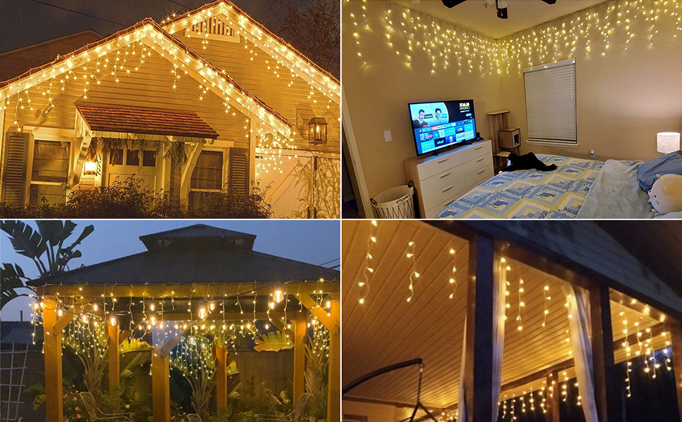 Homeleo Solar Icicle Lights for Christmas Outdoor Decorations, Warm ...