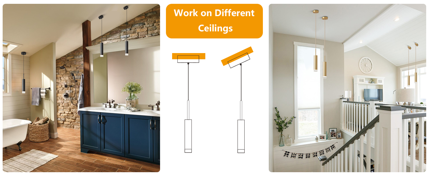 KCO Lighting Industrial Gold LED Long Tube Pendant Light Mid Century Modern Bushed Brass Mini ...