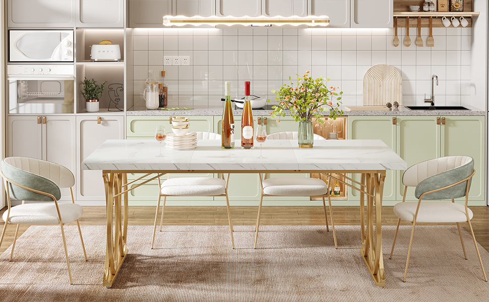 Tribesigns Modern Dining Table for 4-6 People, 63" Large Rectangular Kitchen Table with Faux ...