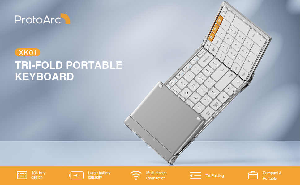 Foldable Bluetooth Keyboard Protoarc Xk01 Folding Wireless Portable Keyboard With Number Pad