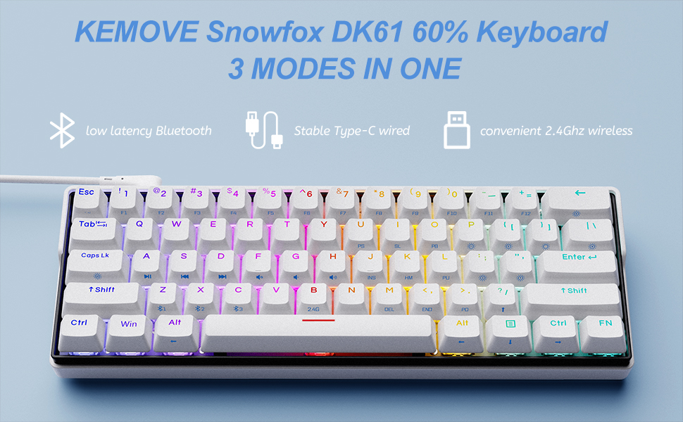 KEMOVE K61 Teclado mecánico para juegos con cable/inalámbrico 60% : Amazon.com.mx: Electrónicos