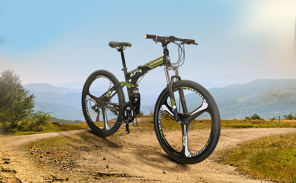 Amazon.com : EUROBIKE Folding Bike 21 Speed Full Suspension Mountain Bicycle 27.5” Daul Disc ...