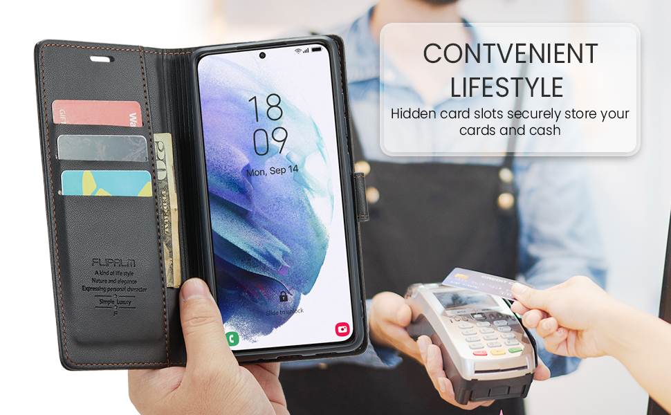 Amazon.com: FLIPALM Wallet Case for Samsung Galaxy S21, RFID Blocking Credit Card Holder, PU ...